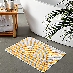 Uphome Boho Bathroom Rugs Yellow and White Sun Bath Mat Non Slip Water Absorbent Microfiber Bath Rug Modern Minimalism Aesthetic Machine Washable Floor Mats for Bathtub Sink Shower, 18x26 inch