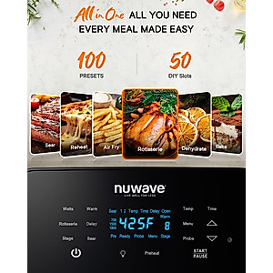 Nuwave Brio 15.5Qt Air Fryer Toaster Oven & Rotisserie Kit, 2024 New Advanced Turbo Convection Tech, Healthy PFAS Free, Max Even & Crisp, Powerful 1800W, 50-425°F, 150 Presets, Smart Probe, 4 Rack