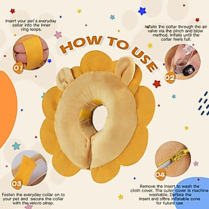 IEUUMLER Inflatable Recovery Dog Collar, Protective Donut Cone, Adjustable Soft Collar for Dog and Cat After Surgery Prevent from Biting & Scratching EU002 - Brown Lion XL