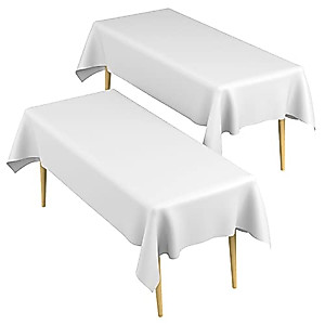 Table Cloth, White Table Cloth, Plastic Table Cloths for Parties Disposable, 54" x 108" Table Clothes for Rectangle Tables, Disposable Rectangle Table Cloth, Decorative Waterproof Table Cover 2 Pack