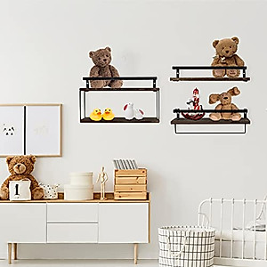 Rustic Floating Shelves With Metal Rack, Wood Floating Shelves Set of 4, Wall Mounted Floating Bathroom Shelves,Black Floating Shelves For Bathroom for Kitchen,Living Room,Bedroom, Coffee Bar, Office