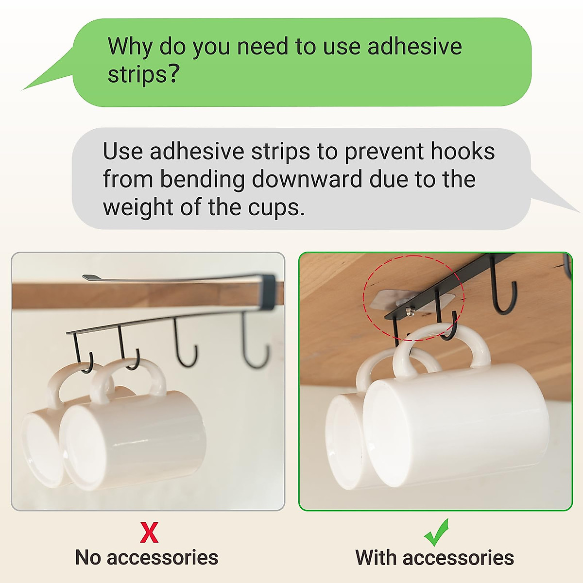 Dahey Under Cabinet Mug Holder Set of 3 Metal Coffee Mug Rack with 12 Mug Hooks, Adhesive Display Cup Holder Organizer for Cabinet Shelf Kitchen Dining Room Coffee Bar, Black