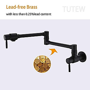 TUTEW Pot Filler Faucet Wall Mount, Black Pot Filler, Folding Stretchable Pot Filler Faucet, Matte Black Pot Filler