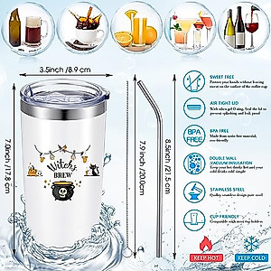 Dandat 4 Pieces Novelty Halloween Gifts For Her Trick Or Treat Tumbler with Lid Straw Brush 20 oz Stainless Steel Coffee Mug, Halloween Witches Mug Tumbler for Halloween Decorations Indoor, Outdoor
