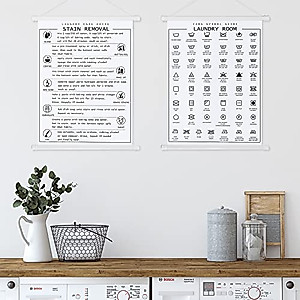 Gersoniel 2 Pieces Laundry Room Decor Laundry Symbols Wall Art Laundry Hanging Symbols Guide Wall Decor Stain Removal Theme Sign Laundry Care Laundry Room Art Ready to Hang Sign, 11.8 x 15.7 Inches
