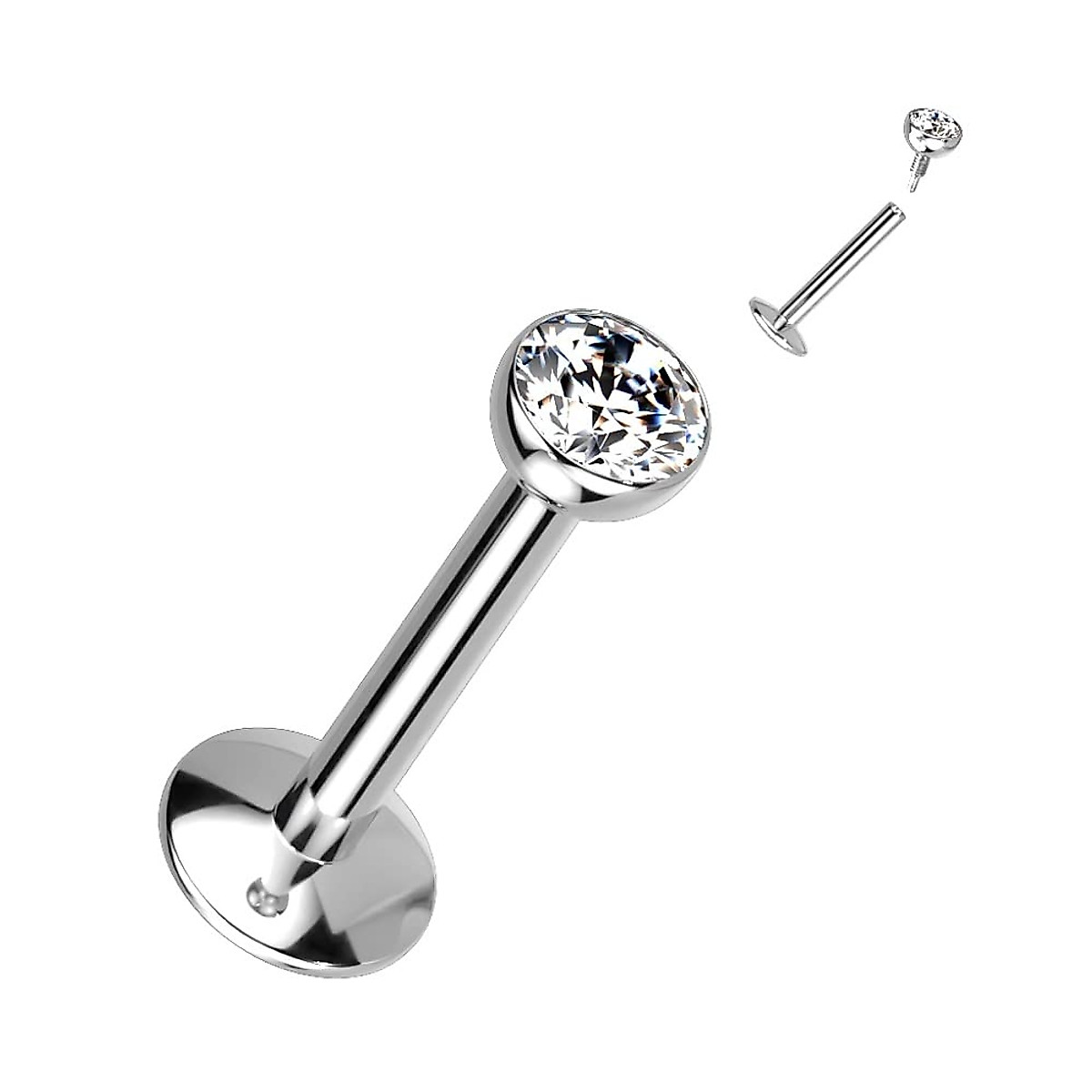 Pierced Owl 18GA G23 Implant Grade Titanium CZ Crystal Internally Threaded with Extended Threading Convex Base Stud (2mm Crystal)