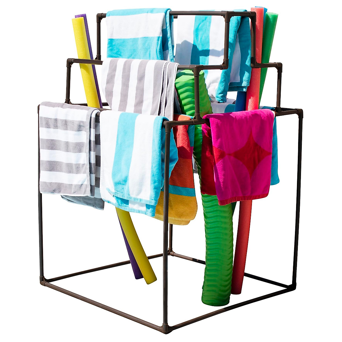 Essentially Yours Pyramid Towel Rack 10 Bar - Dry Wet Towels, Organize Fresh Towels - 36" L x 36" W x 56" H Poolside Towel Storage Organizer, (35.5" W x 35.5" L x 55" H), Brown Style 744125