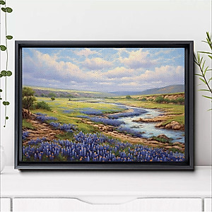 Enchanting Texas, Native Texas Hill Country Bluebonnet Landscape - Fine Art Print Mounted in a White Mat Board