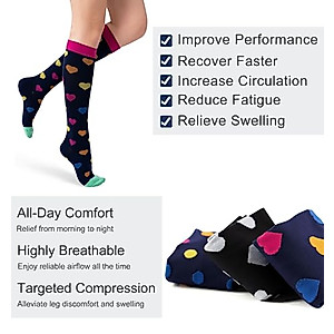 (3 pairs)Compression Socks 20-30 mmHg Long Socks for Women and Knee High Socks for Women Black Colorful L/XL