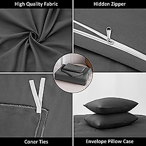 mafudoxi Duvet Cover Queen, 3 Piece Duvet Cover Set Ultra Soft and Breathable Bedding Duvet Cover Set with Zipper Closure & Corner Ties (Grey 90x90 Inch)