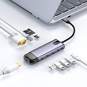 Mcdodo USB C Hub Adapter, 10 in 1 Type C Hub, Ethernet Port 4K, VGA Port,HDMI, 4 USB 3.0 Ports,SD/TF Card Reader, 100W USB C PD Thunderbolt 3, Compatible with Pro Air,Chromebook Pixel,Phone
