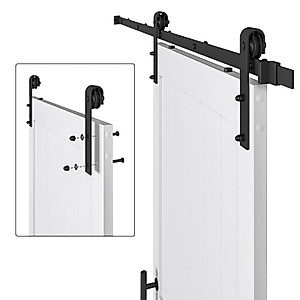 COSHOMER 36in x 84in MDF Sliding Barn Door with 6.6ft Barn Door Hardware Kit & Handle, Pre-Drilled Holes Easy Assembly -Solid Barn Door Slab Covered with Water-Proof PVC Surface, White, H-Frame