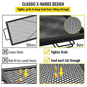 VEVOR Fire Pit Cooking Grill Grate 44 x 15 in Foldable Rectangle Campfire BBQ Rack, Heavy Duty X-Marks with Portable Handle & Support Wire for Outdoor Picnic Party & Gathering, Black