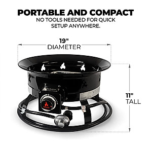 Outland Living Portable Propane Fire Pit, 19-inch, 58,000 BTU Smokeless Gas Firebowl | Perfect for Camping, Patio, Backyard, Tailgating, Deck, RV| Black 823 Standard
