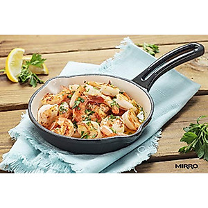 Mirro MIR-19056 6" Mini Cast Iron White Enamel Coated Interior Skillet, Grey, Ready to Use