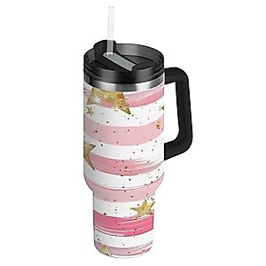 FRCSDIY Striped Stars Insulated Tumbler with Handle and Straw Lid,40oz Leakproof Stainless Steel Cup BPA-Free Water Bottle