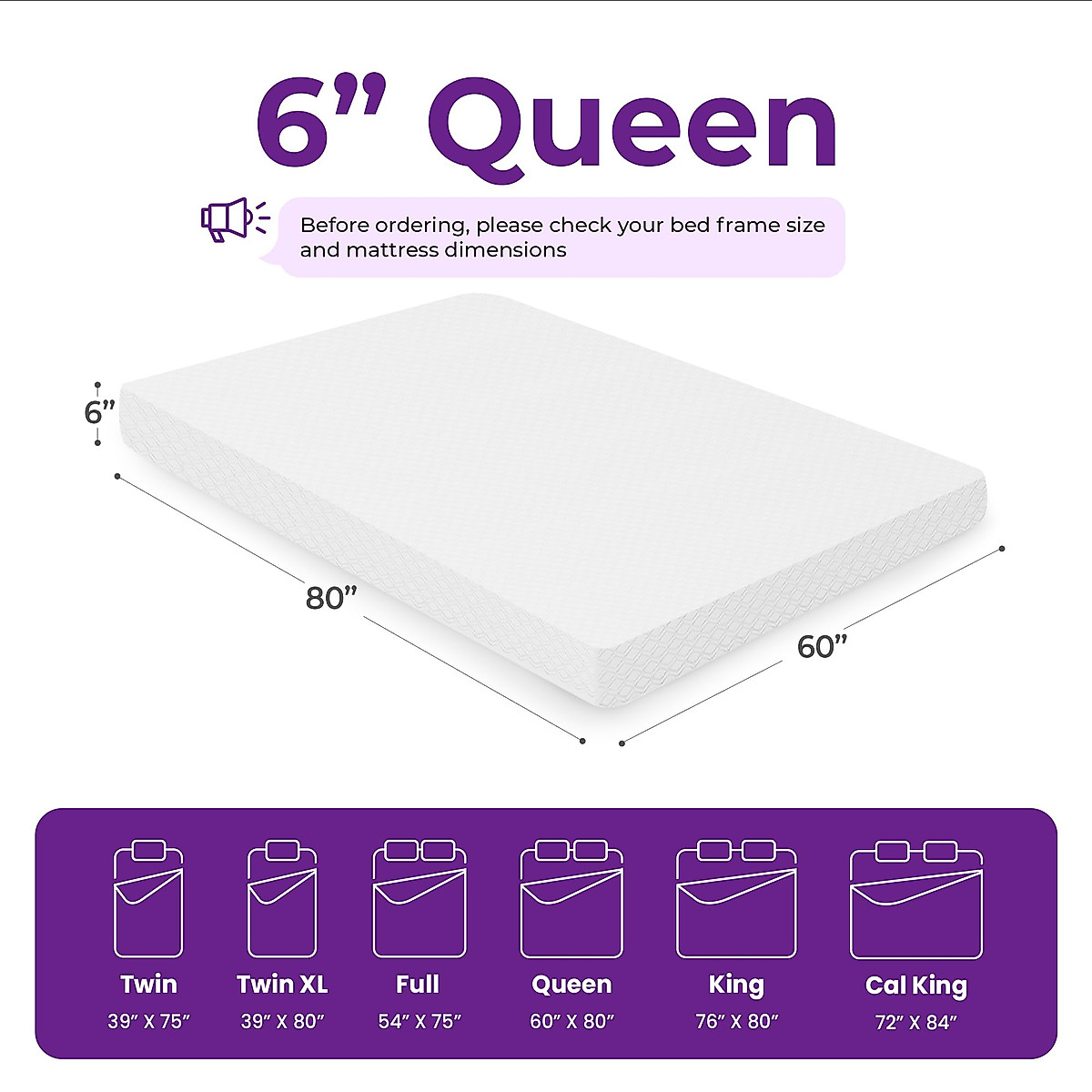 GAESTE 6 Inch Queen Cooling Memory Mattress Medium Firm CertiPUR-US Certified Pressure Relief & Cool Sleep Mattress-in-a-Box Comfort & Supportive Fiberglass Free (Queen, 6 in)