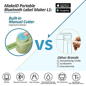 Makeid Label Maker Machine with Tape - Portable & Rechargeable Label Makers with Built-in Cutter.63" Waterproof Tape - Wireless Label Printer Compatible with Android & iOS Devices - Green