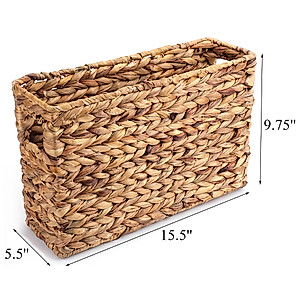 Yesland Hand-Woven Magazine Basket, Natural Narrow Water Hyacinth Holder Magazine Wicker Basket,15.5 x 5.5 x 9.75 Inch Decorative Magazine Storage Basket Bin for Home, Office, Desk