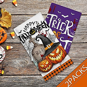 Hexagram Halloween Kitchen Towels, Happy Halloween Kitchen Decor, Purple Trick or Treat Hand Towels for Bathroom, Spooky October 31 Holiday Kitchen Towels and Dishcloth Set of 2