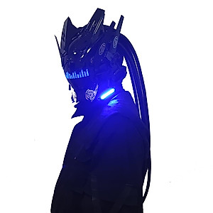 KYEDAY Punk Mask Cosplay for Men,Bluetooth APP Techwear mask, Halloween Cosplay Costume Accessory with LED Lamp, Futuristic Mask