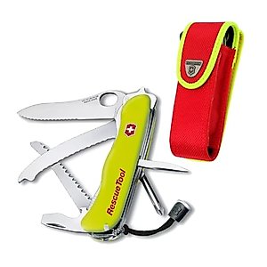 Victorinox Rescue Tool with Nylon Pouch Swiss Army Knife, 13 Functions, Swiss Made Pocket Knife with Seatbelt Cutter and Glass Saw - Fluorescent Yellow