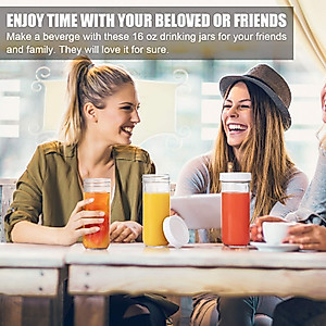 Glass Drinking Bottle Travel Drinking Jars 6 Pack, 16oz Mason Jars Regular Mouth Beverage Bottle with Airtight Lids, Reusable Water Bottle Skinny Tumbler for Juice/Smoothies/Kombucha/Tea/Milk/Shakes