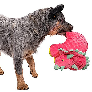 goDog Dinos Frills Squeaky Plush Dog Toy, Chew Guard Technology - Pink, Large