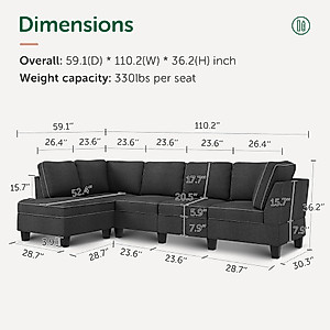 HONBAY Convertible Sectional Sofa, L Shape Couch with Chaise, Reversible Sectional Couch for Living Room, Dark Grey