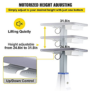 VEVOR Motorized Instrument Table Professional Medical Cart Dental Cart Adjustable Optical Eyeglass Motorized Instrument Work Table for 2 Instruments (A16 22.8"x15.7")