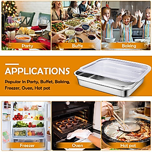 Suttmin 8 Pcs Stainless Steel Food Storage Containers with Lids Hotel Pans Chicken Food Grade Pans Metal Meal Food Containers for Restaurant Stackable Kitchen Freezer Buffet(2.6 Inch Deep)