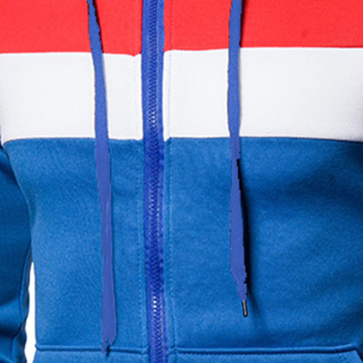 Maiyifu-GJ Men Zip Up Color Block Hoodies Blend Fleece Long Sleeve Sweatshirt with Kanga Pockets Zip Front Slim Hooded Hoodie (Blue,Large)