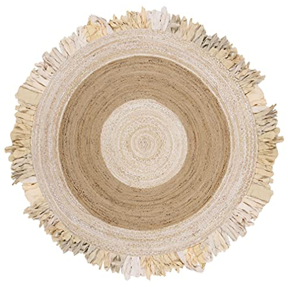 SAFAVIEH Cape Cod Collection 6' Round Beige / Natural CAP701B Handmade Boho Fringe Jute & Cotton Area Rug
