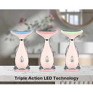 VRAIKO Lily Neck Face Massager, Face Sculpting Tool, Skin Rejuvenation Device with Thermal, Triple Action LED and Vibration, for Anti-Aging, Lifting and Tightening Sagging Skin (Pink)