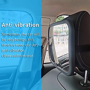 Funbliss Baby Mirror for Car, Safety Car Seat Mirror for Baby Rear Facing with Anti-vibration, Shatterproof, Crash Tested and Certified,Black