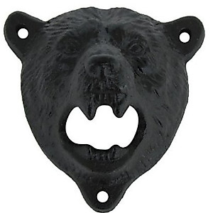 WISH HALLY WOOD Bottle Opener, Iron Bear Teeth Wall Mount Bottle Opener and Cap Catcher Set (Black Bear Opener + Black Catcher)