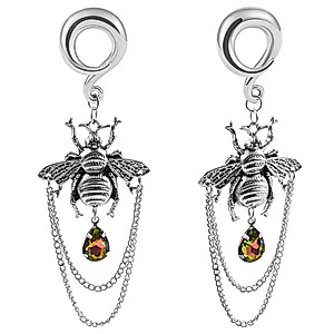 DOEARKO 2PCS Ear Gauges Cool Bee Ear Hanger Weights for Stretched Ears Body Piercing Tunnels 316 Stainless Steel Hypoallergenic Ear Plugs for Ears Expander Body Jewelry (10mm(00G), Silver)