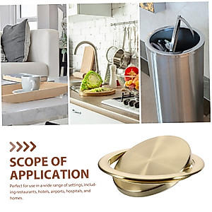 ABOOFAN Trash Can Round Garbage Lid Kitchen Supply Tabletop Trash Lid Can Cover Embedded Type Trash Bin Cover Countertop Flap Lid 430 Stainless Steel Household Tooling Clamshell