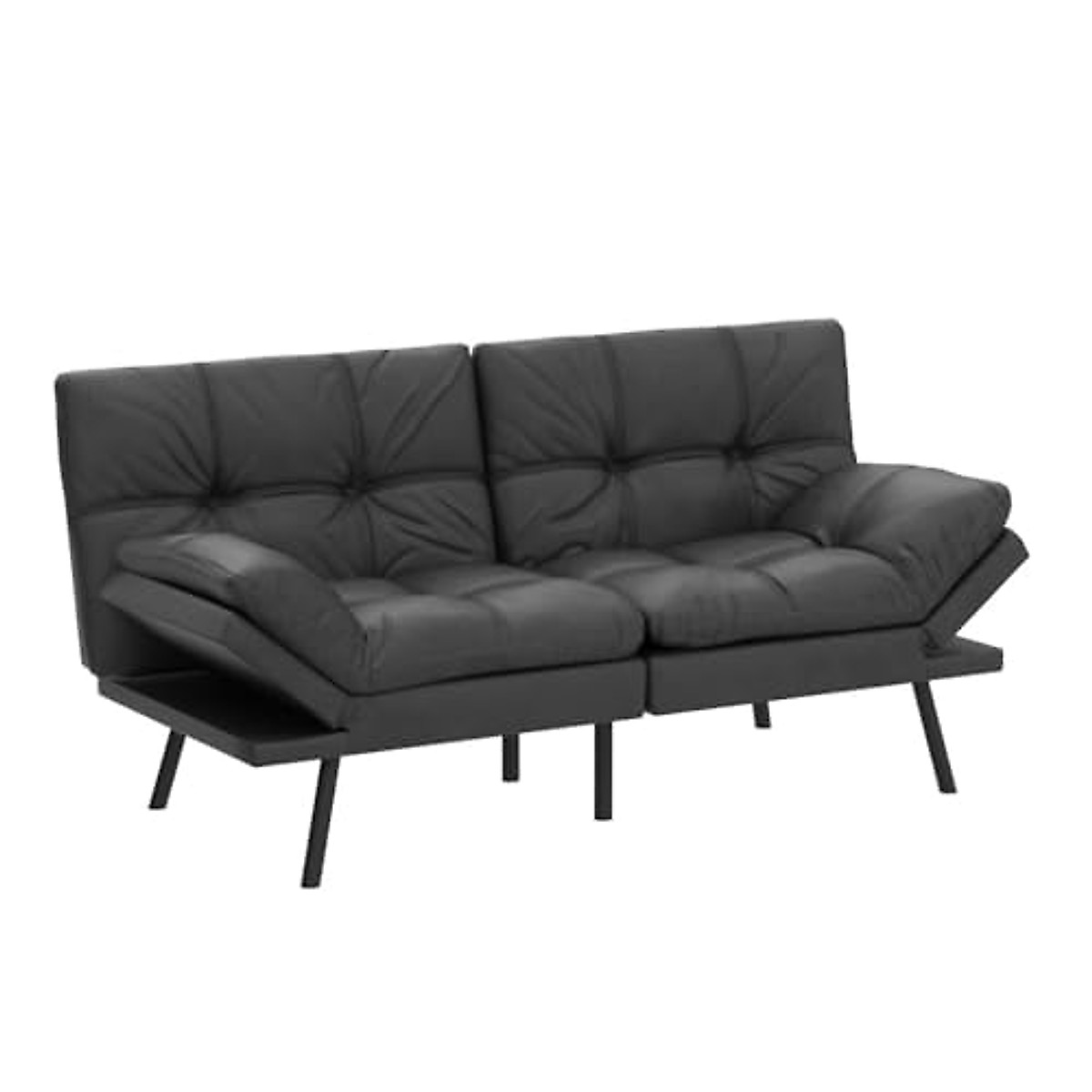 Vyfipt Futon Bed/Couch,Black Faux Leather Memory Foam Small Splitback Convert Backrests&Armrests,Easy to Clean Sofas, 71x33x31.5IN