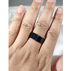 Ringcrown Couple Rings Black Rings Blue Cz Womens Wedding Ring Sets Titanium Steel Man Wedding Bands（Please Buy 2 Rings for 1 Pair）