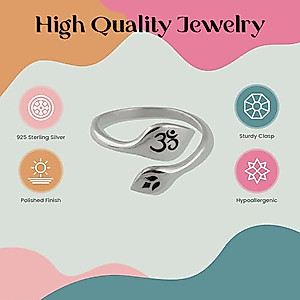 FashionJunkie4Life Sterling Silver Adjustable Lotus Flower and Om Symbol Ring, Yoga Jewelry Ohm Namaste