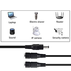 UpperFu DC Power Y Splitter Cable, 2 Pcs 5.5mm x 2.5mm 1 Male to 2 Female DC Power Extension Adapter Cable for CCTV Surveillance Cameras Surveillance Routers DVR Led Light Strips