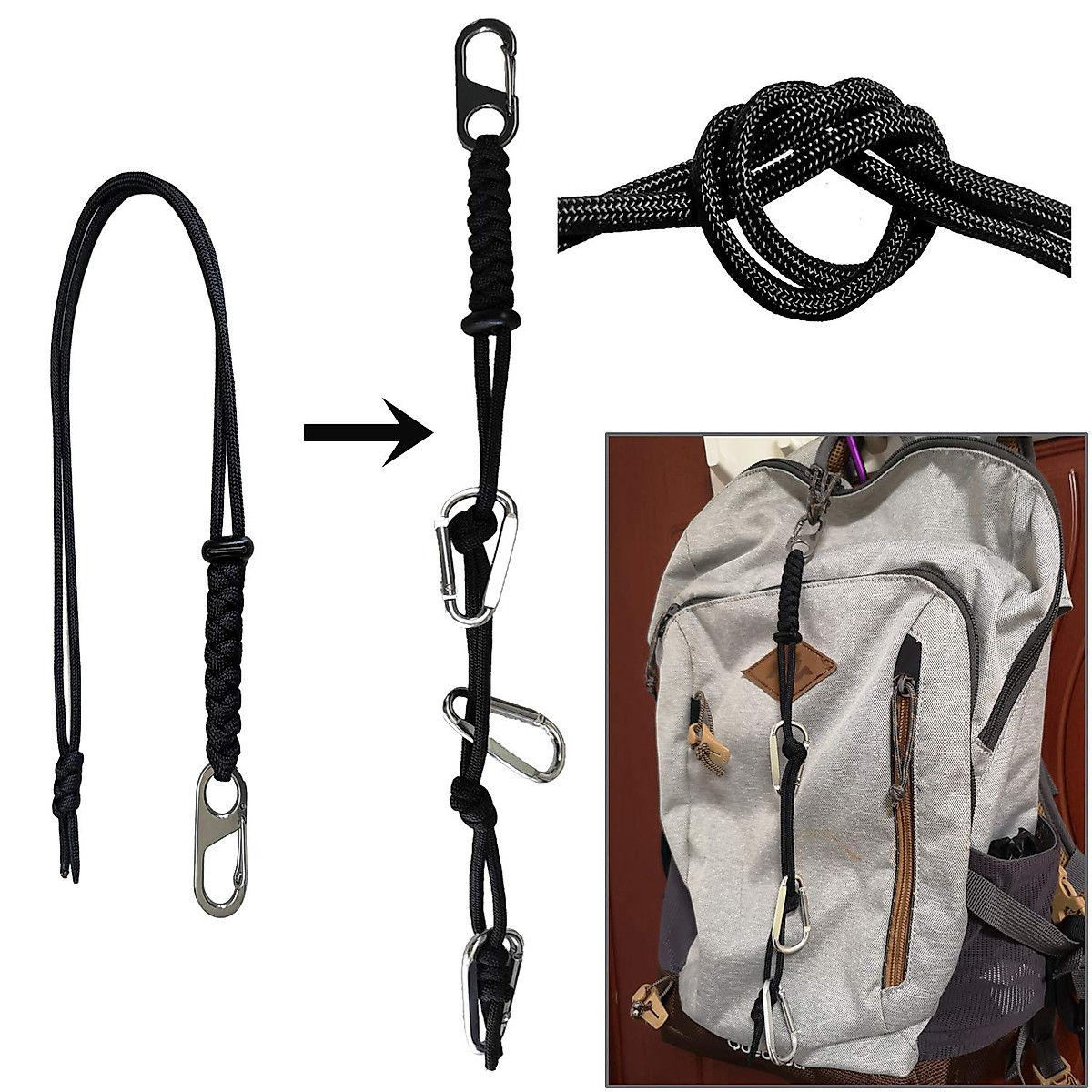 BSGB 2PCS Paracord Lanyard Adjustable Neck Strap Keychain Survival 550 Fish & Fire Cord Military Grade Parachute Rope with Metal Hook for Outdoor