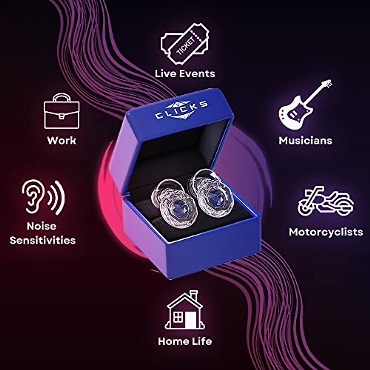 Eargasm Clicks Earplugs for Concerts Musicians Motorcycles Noise Sensitivity Conditions and More (Ear Plugs Come in Premium Gift Box Packaging)
