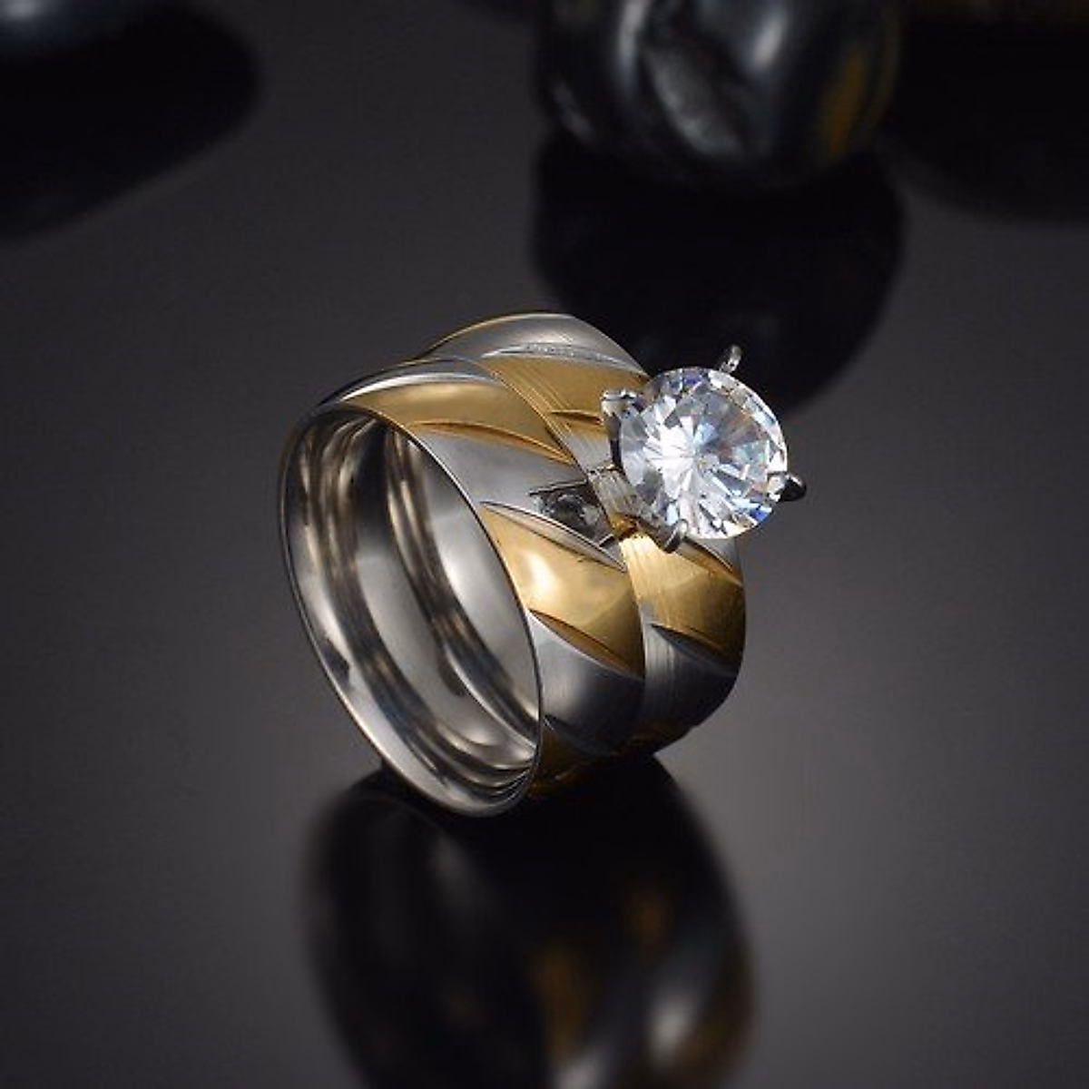 Ginger Lyne Collection Bree Beautiful 2pcs Stainless Steel Engagement Wedding Ring and Band Set Size 6