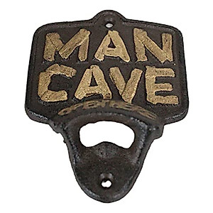 Ebros Gift Rustic Western Vintage Man Cave Open Here Cast Iron Rust Bronze Finish Metal Wall Soda Beer Bottle Cap Opener 5" High Home Office Cabin Lodge Country Ranch Home Party Accent (1)