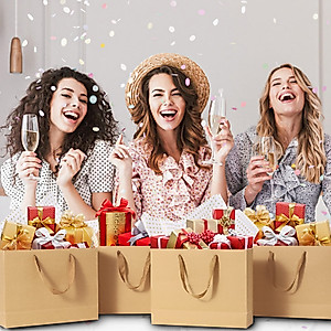 YNERHAI 20 Pack Gift Bags with Tissue Paper, Medium Kraft Paper Bag with Ribbon Handles, 10.6” x3.1” x8.3” Brown Gift Bags for Wedding, Birthday, Party Supplies and Gifts (Medium, Brown)