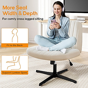 DUMOS Cirss Cross Chair Legged Office Wide Comfy Desk Seat, No Wheels Armless Computer Task Seating, Swivel Vanity Home Height Adjustable