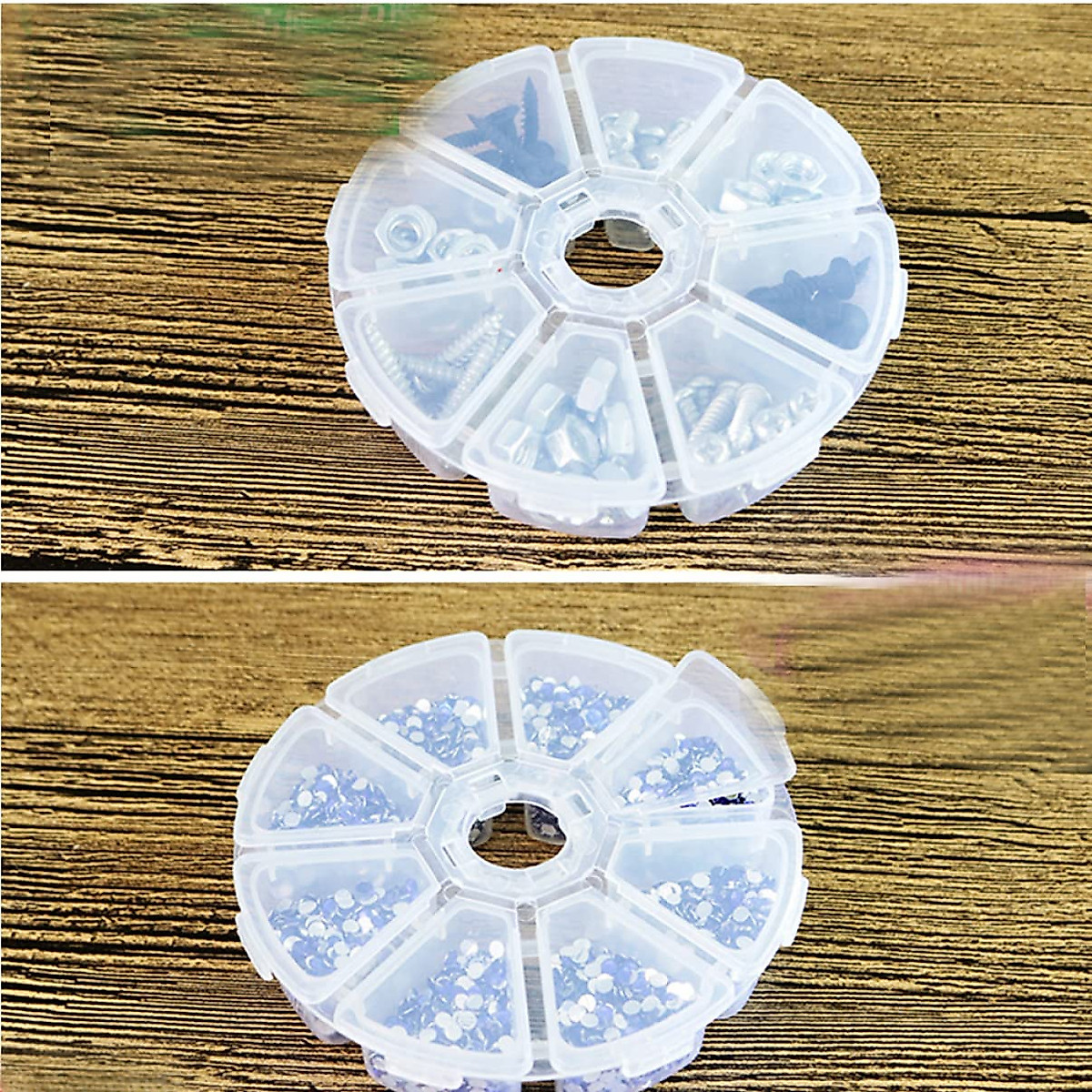 SEWACC 10pcsbox8 Jewelry Desktop Tips False Compartments Clear Bedroom Container Case Round Stylish Bead Sundries Home Display Organizerwhite Storage Organizer Plastic White Nail