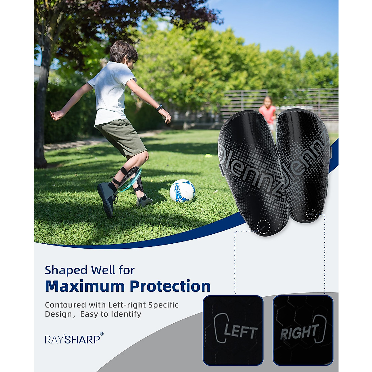 RAYSHARP Shin Guards Soccer Youth - Comfortable and Durable Toddler Kids Soccer Shin Guards with Adjustable Straps for Boys Girls Teenagers Adults Black S